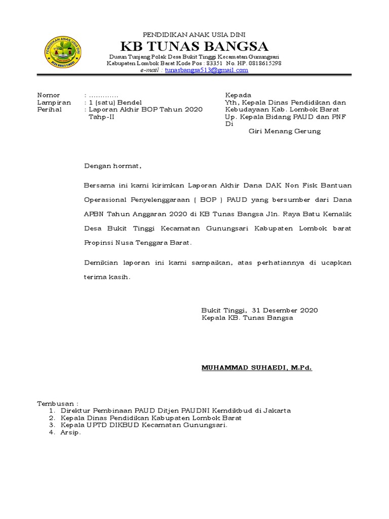 Contoh Laporan Akhir Bop Paud 2020 | PDF