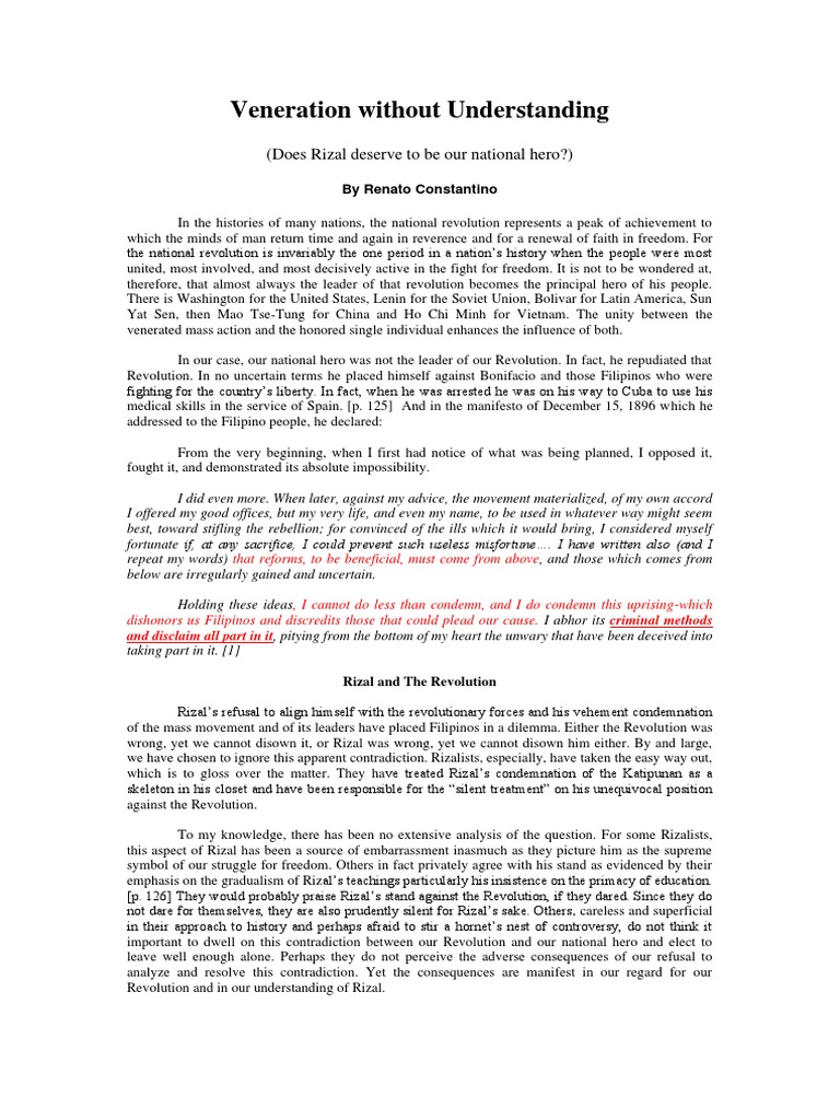 Veneration Without Understanding: (Does Rizal Deserve To Be Our ...