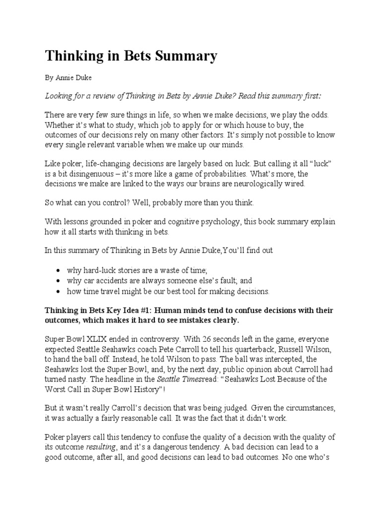 Thinking In Bets Summary Pdf Poker Luck