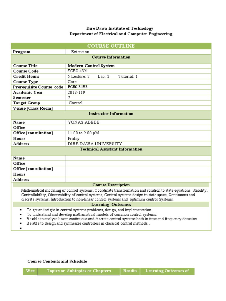 Mod Control System - Course - Outline | PDF | Nonlinear System ...