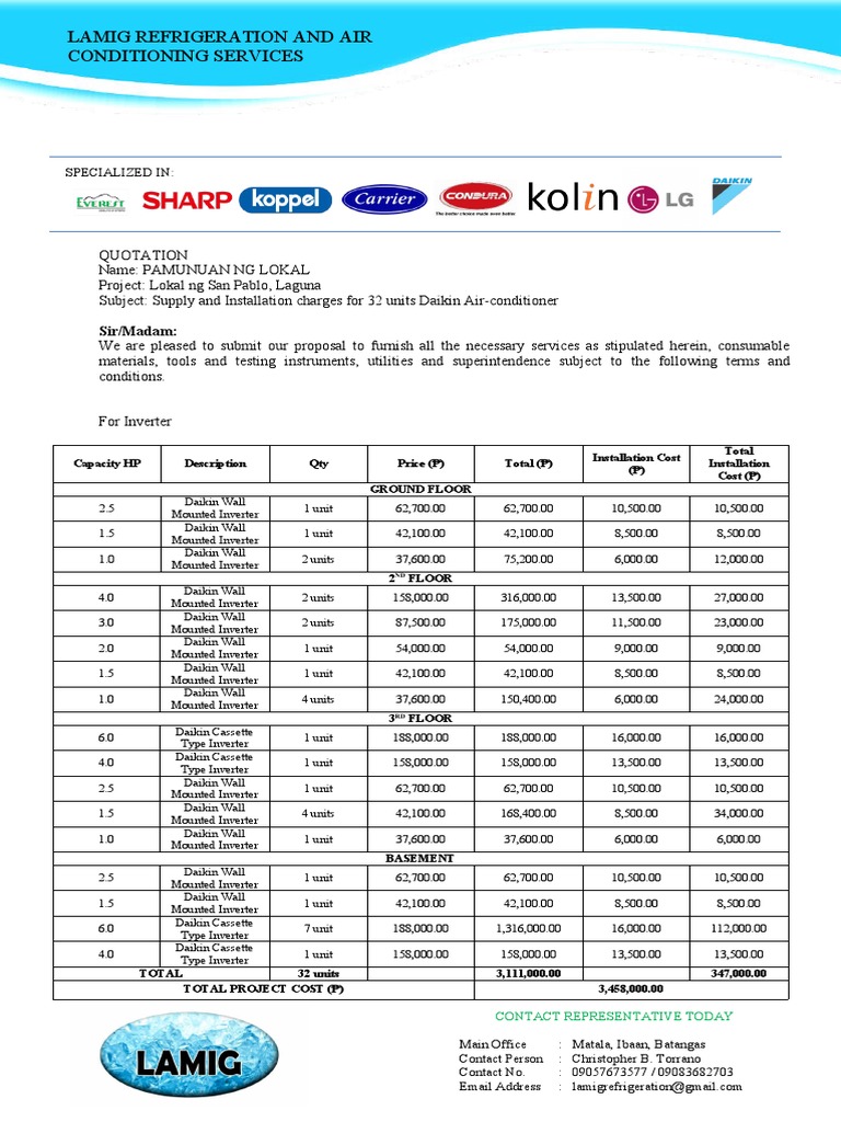 Aircon Supply & Install Quote | PDF | Power Inverter | Air Conditioning