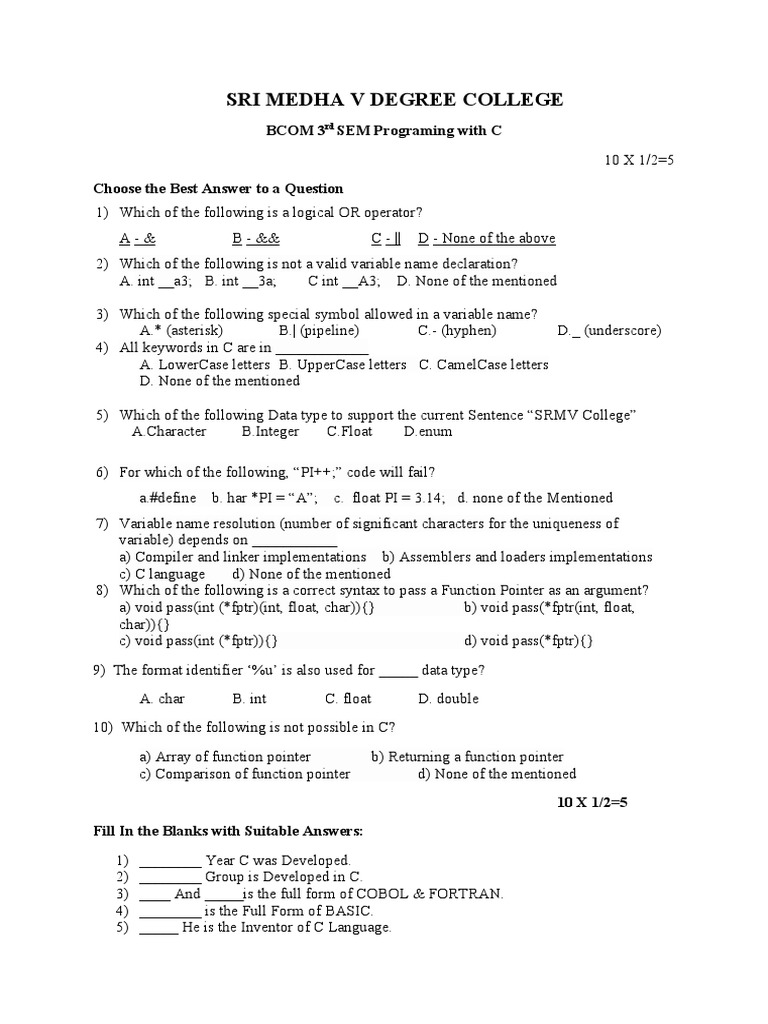 Sri Medha V Degree College: Bcom 3 SEM Programing With C | PDF | C (Programming Language ...
