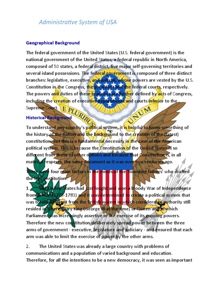 Adminstrative System of Usa | PDF | U.S. State | Federal Government Of ...