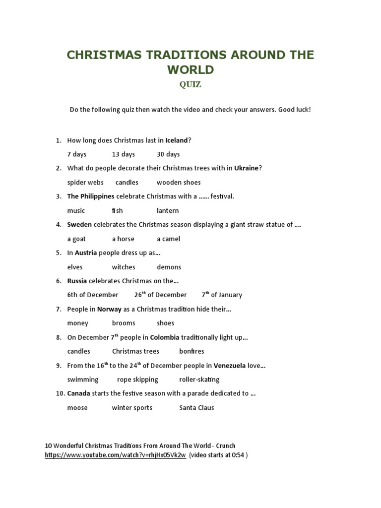 Christmas Traditions Quiz | PDF