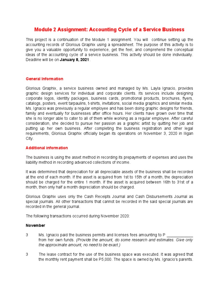 Module 2 Project - The Accounting Cycle of A Service Business | PDF ...