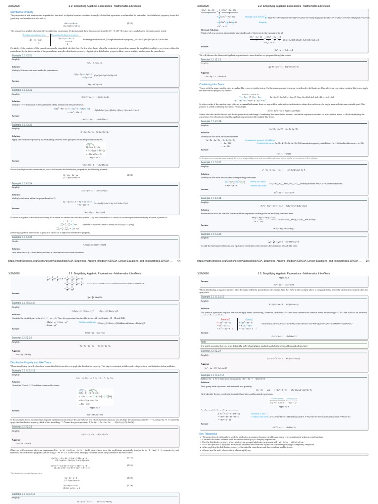 Algebra Simplification Guide | PDF | Multiplication | Elementary ...