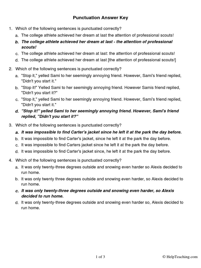 Punctuation Answer Key | PDF | Test (Assessment) | Behavior Modification