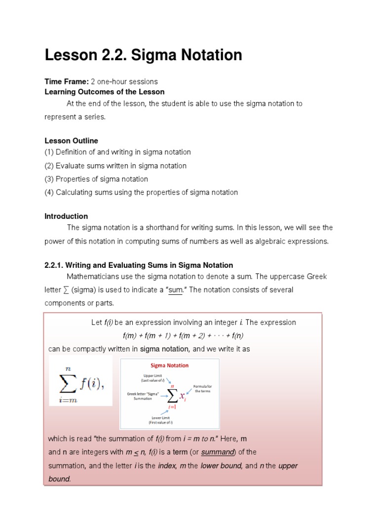 Module Sigma Notation | PDF | Summation | Arithmetic