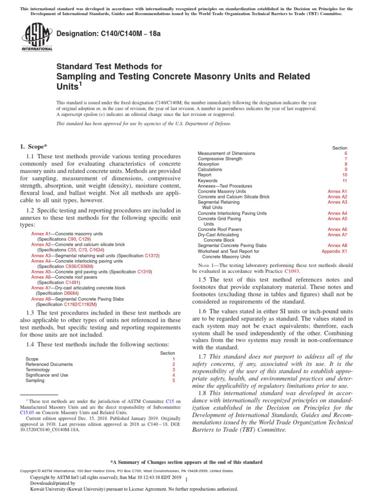 Astm C140 | PDF | Area | Concrete