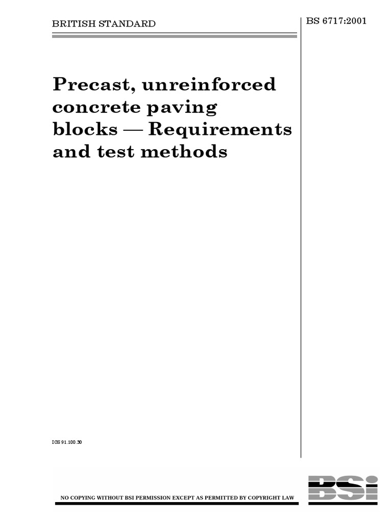 Bsi - 6717 Concrete Unreinforced Concrete Paving Blocks Requ | PDF ...