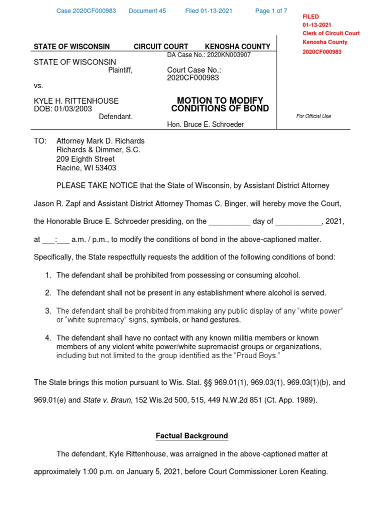 Rittenhouse ADA Motion To Modify Bond Conditions 13 Jan 2021 | PDF ...