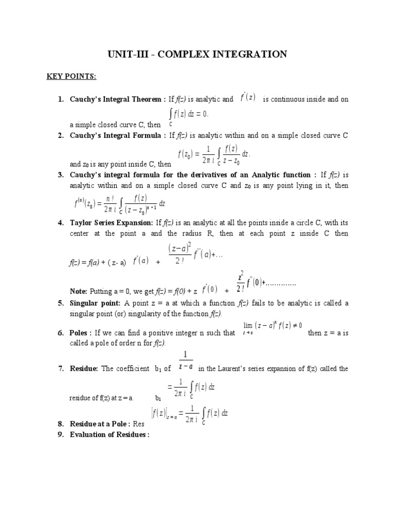 Unit-Iii - Complex Integration: F (Z) DZ 0 | PDF | Pi | Abstract Algebra