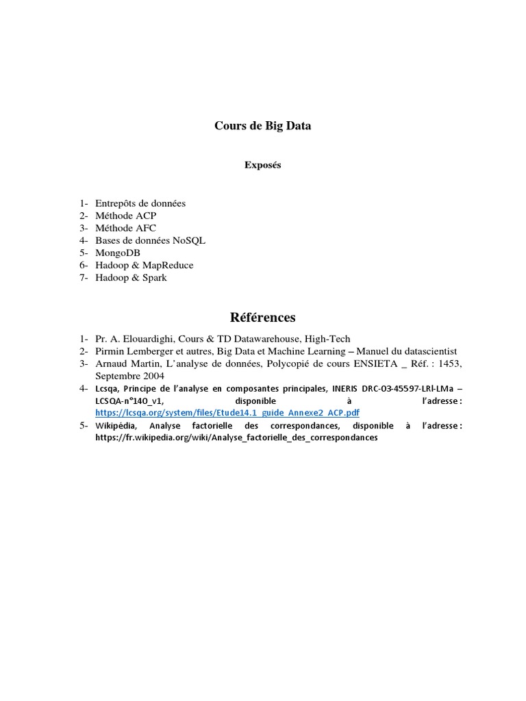 Cours de Big Data et Analyse de Données | PDF | Analyse des données ...