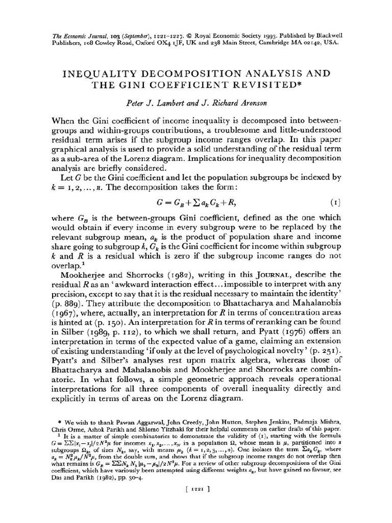 Inequality Decomposition Analysis and The Gini Coefficient Revisited PDF | PDF