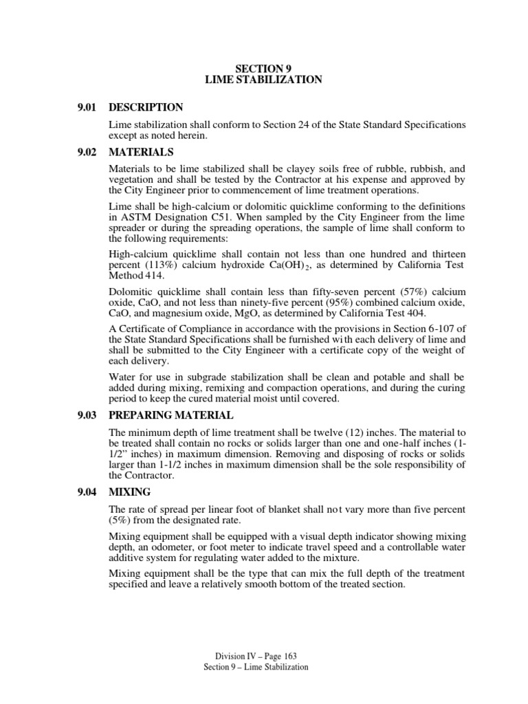 Division IV - Page 163 Section 9 - Lime Stabilization | PDF | Materials ...