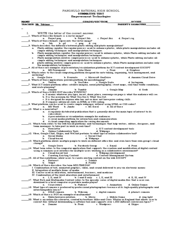 Summative Test Emtech | PDF | Image Editing | Multimedia