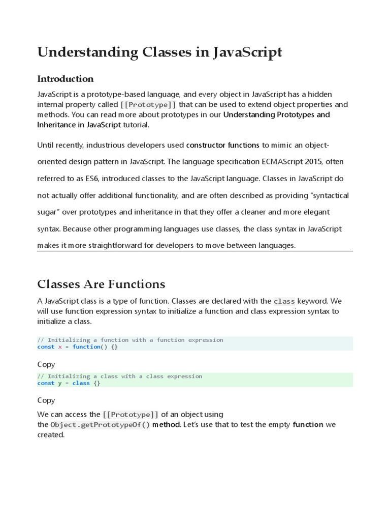 Understanding Classes in Javascript | PDF
