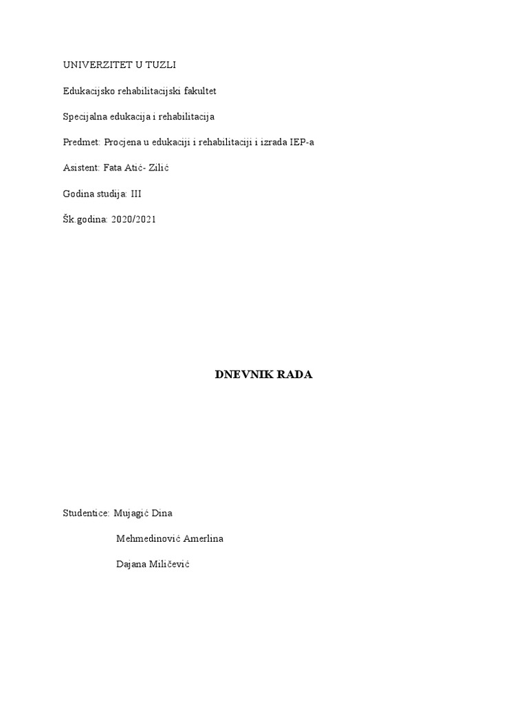 Dnevnik Rada IEP | PDF
