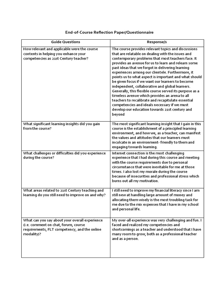 End of Course Reflection Paper PDF | PDF | Learning | Teachers