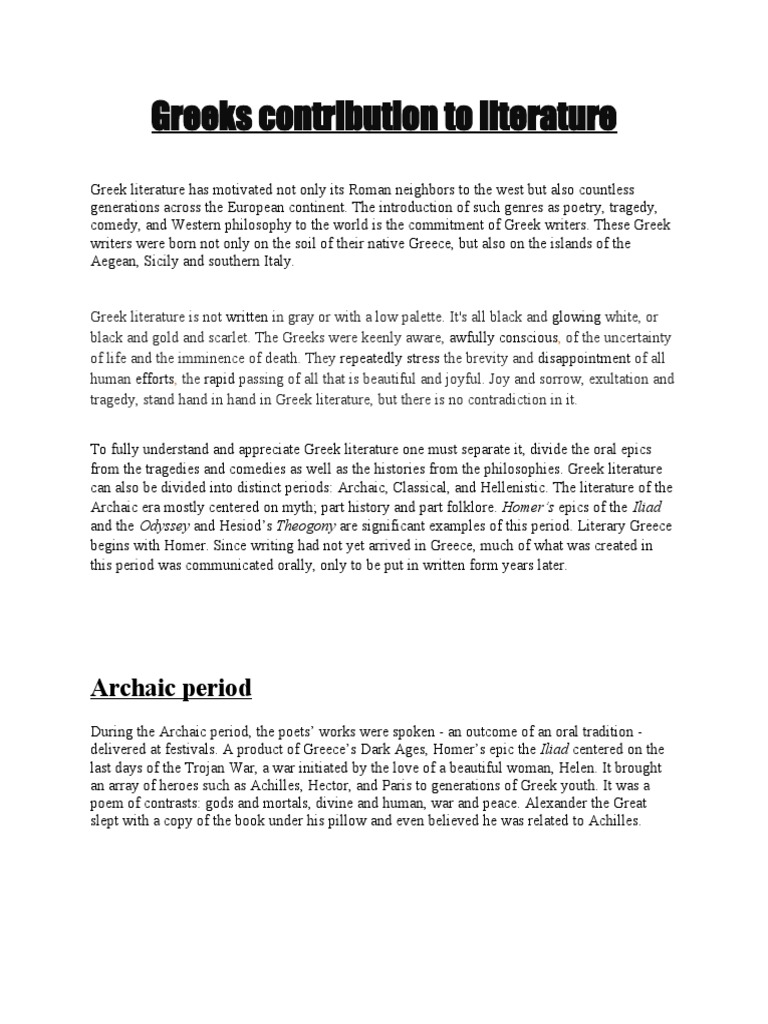 Greek Contribution To Literature | PDF | Ancient Greek Literature | Homer