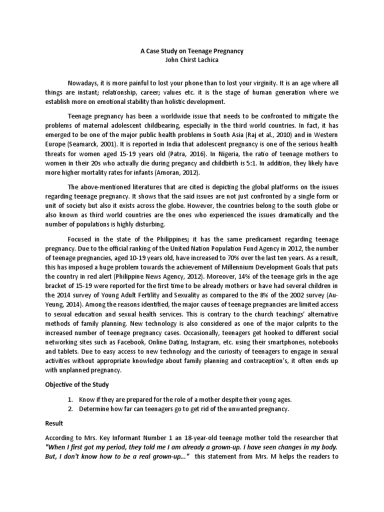 A Case Study On Teenage Pregnancy | PDF | Teenage Pregnancy | Family ...