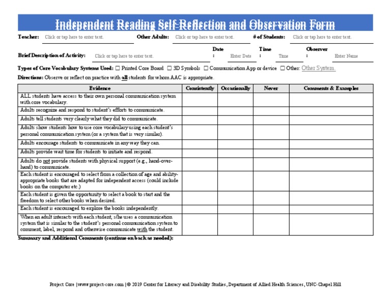 Indep Reading Self-Reflection and Observation 032919 | PDF | Cognition ...