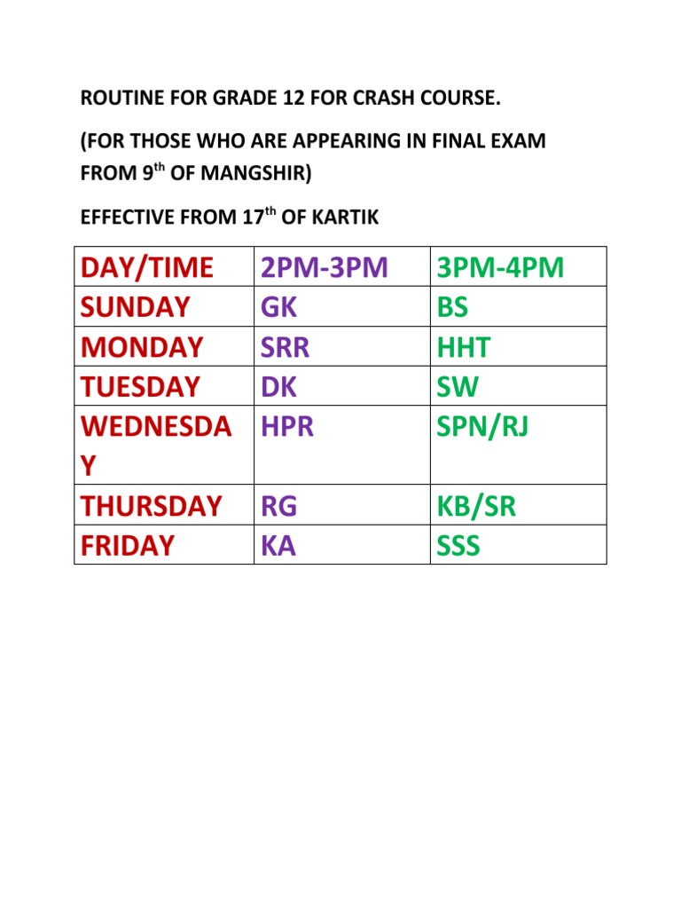 Grade 12 Crash Course Study Routine and Schedule: Preparing for Final ...