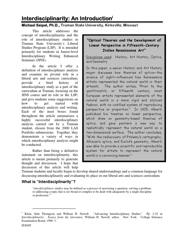 Interdisciplinarity: An Introduction: Michael Seipel, PH.D., Truman ...