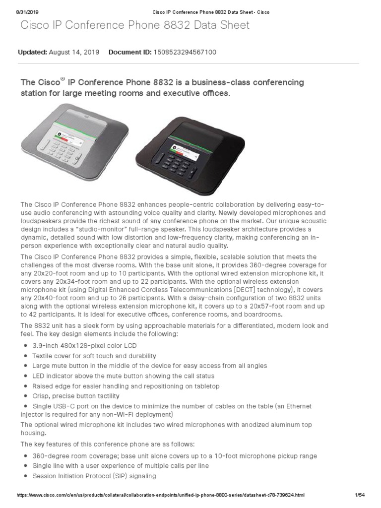 Cisco IP Conference Phone 8832 Data Sheet - Cisco | PDF | Session ...