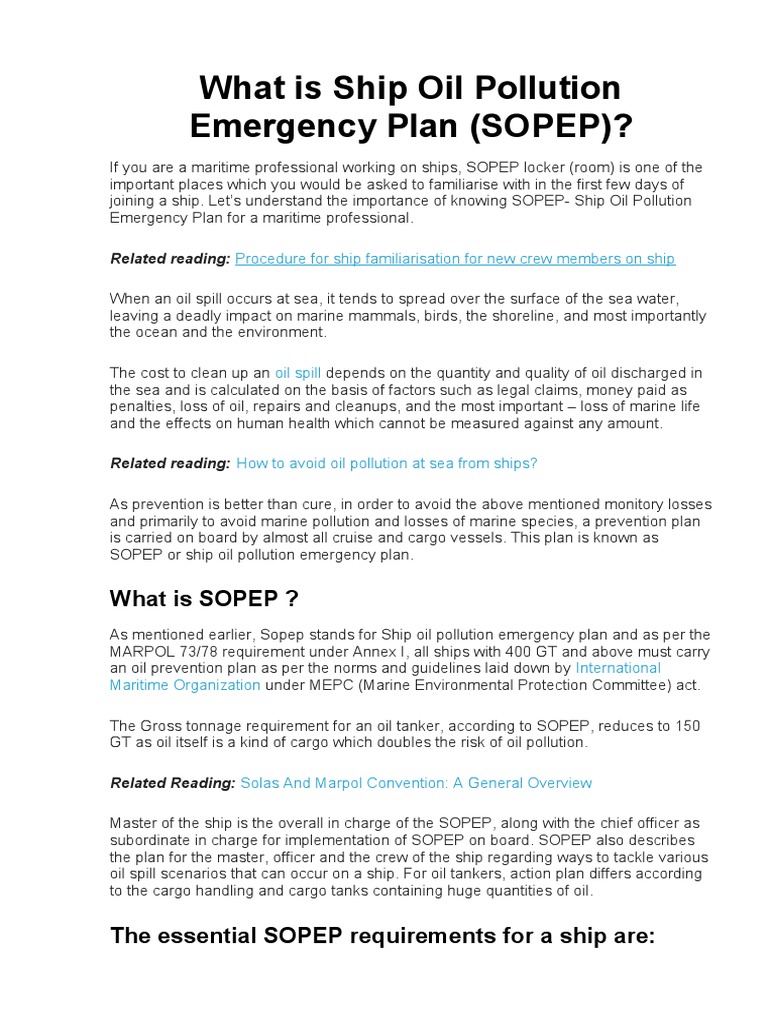What Is Ship Oil Pollution Emergency Plan (SOPEP) | PDF | Oil Spill | Ships