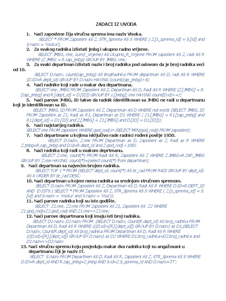 SQL Zadaci | PDF
