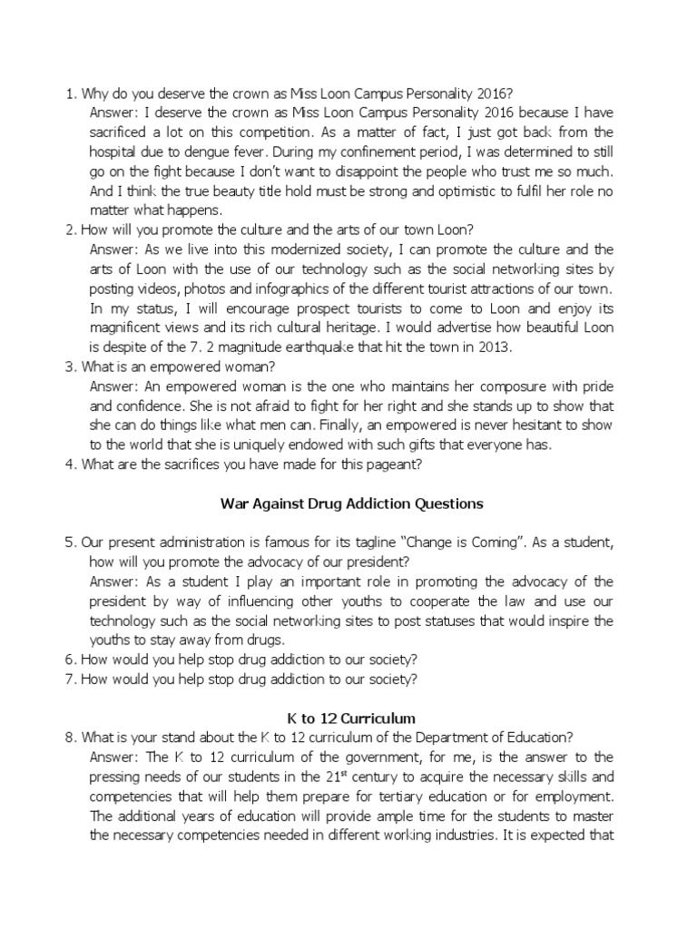 Beauty Pageant Q and A | PDF | Curriculum | Human Nature