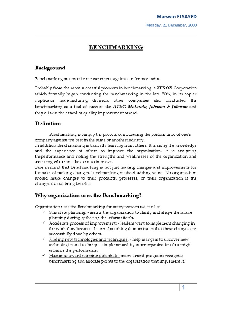 Benchmarking for Improvement: Understanding Internal and External ...