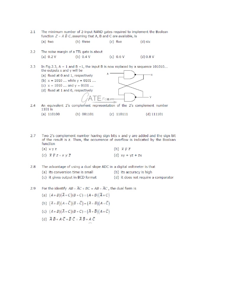 Gate 1998 2007 Ece Digital Electronics Questions Pdf