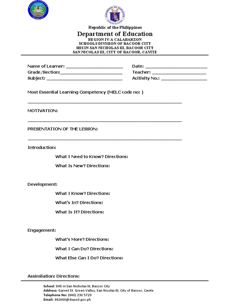 Activity Sheet Template English | PDF