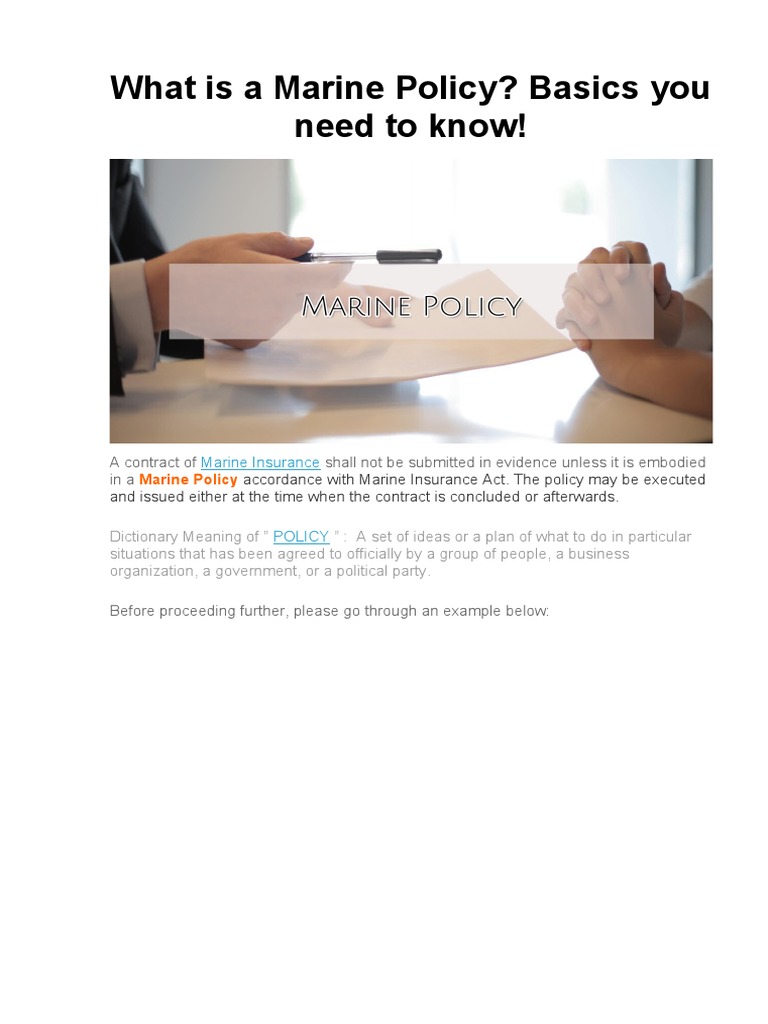 Marine Policy Basics | PDF | Marine Salvage | Insurance