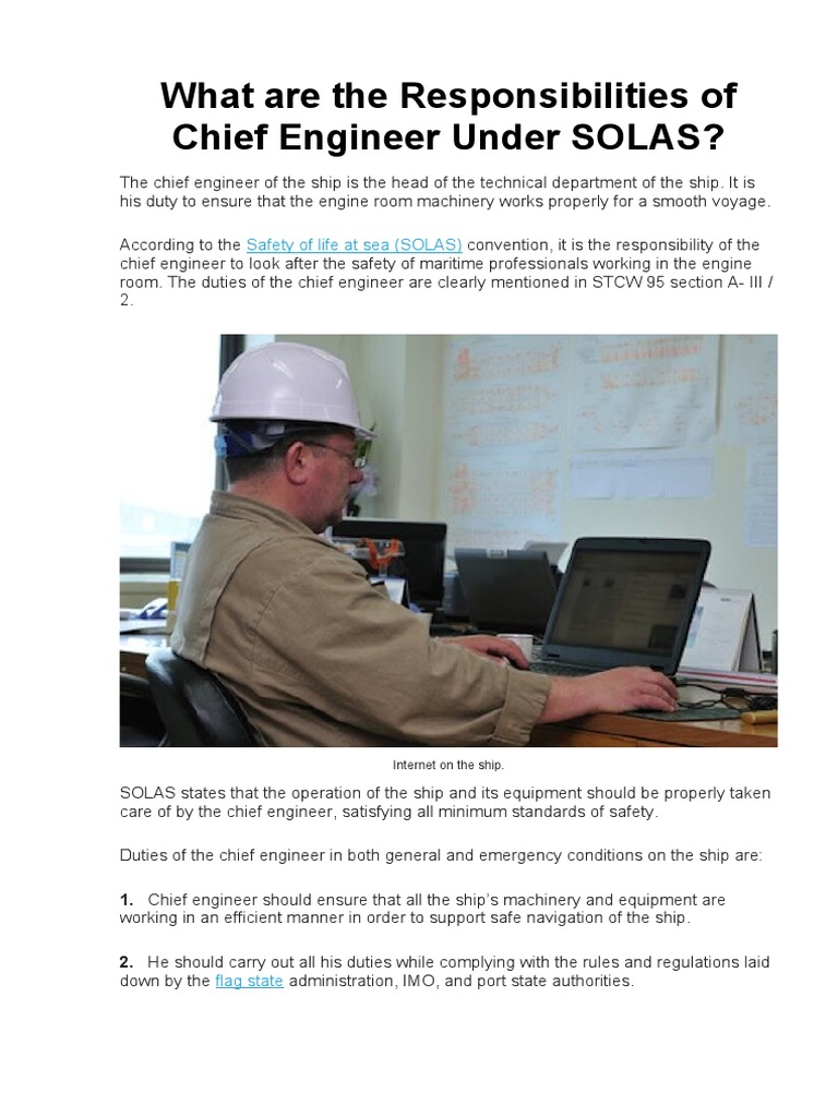 What Are The Responsibilities of Chief Engineer Under SOLAS | PDF ...
