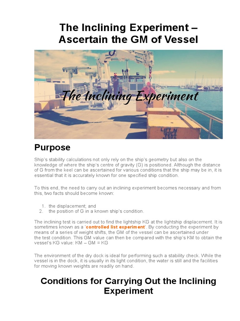 Inclining Experiment for Ship Stability | PDF | Ships | Water Transport