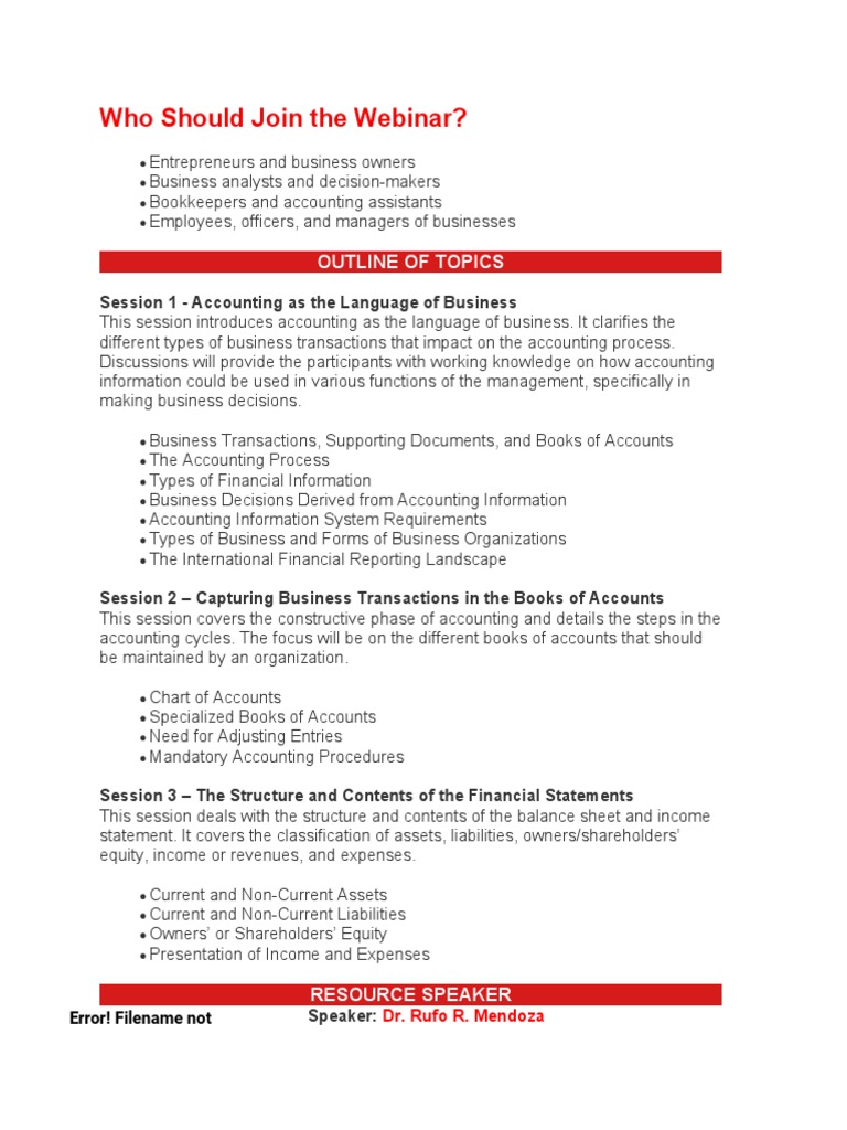 Who Should Join The Webinar?: Outline of Topics | PDF | Accounting | Taxes