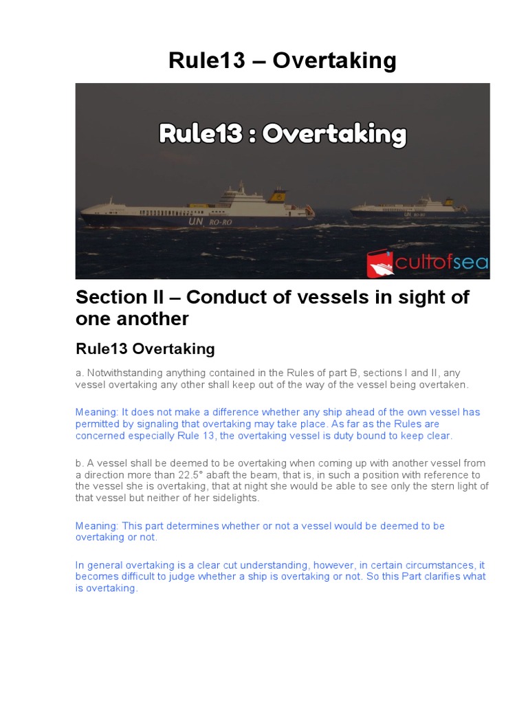 Rule13 - Overtaking: Section II - Conduct of Vessels in Sight of One ...