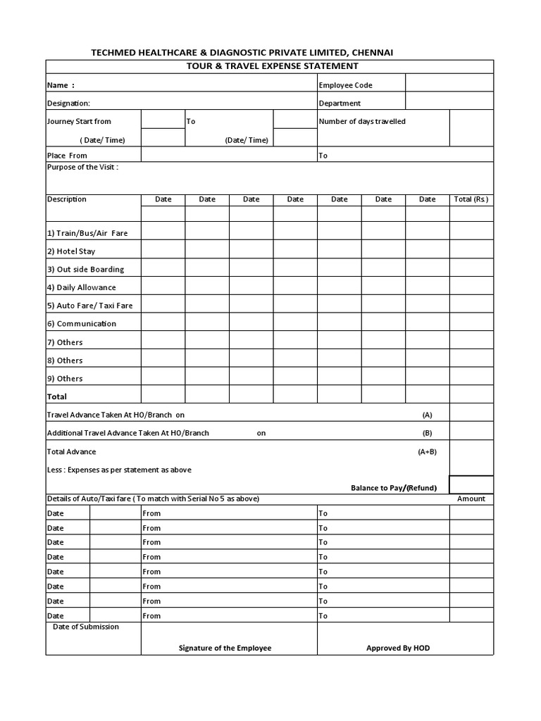 Tour & Travel Expense Statement | PDF