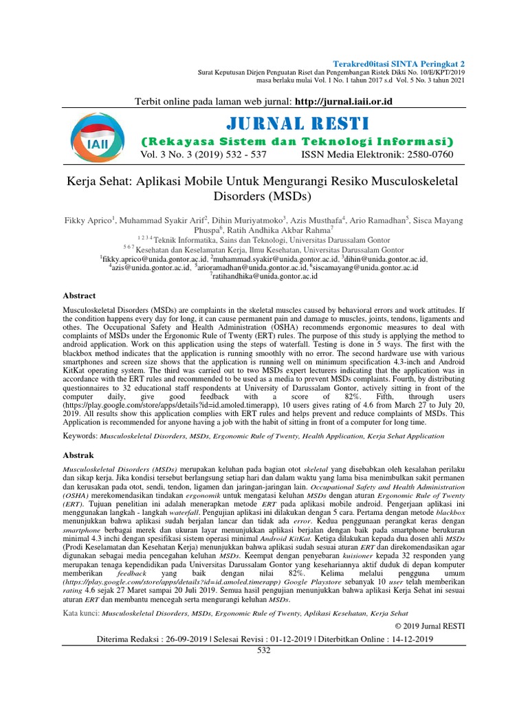 Jurnal Resti: Kerja Sehat: Aplikasi Mobile Untuk Mengurangi Resiko ...