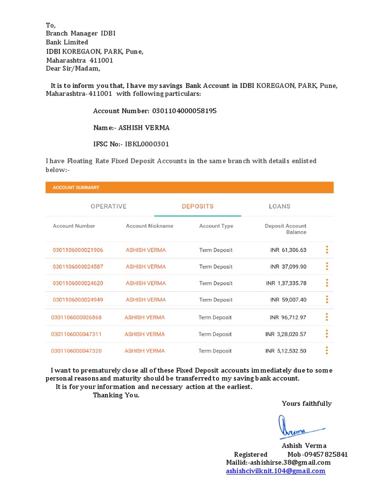 Fixed Deposit Closure | PDF