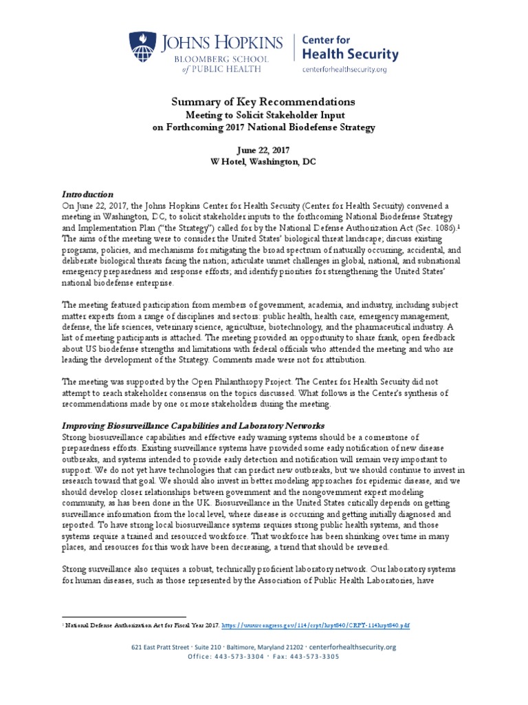 Summary of Key Recommendations: Meeting To Solicit Stakeholder Input On ...