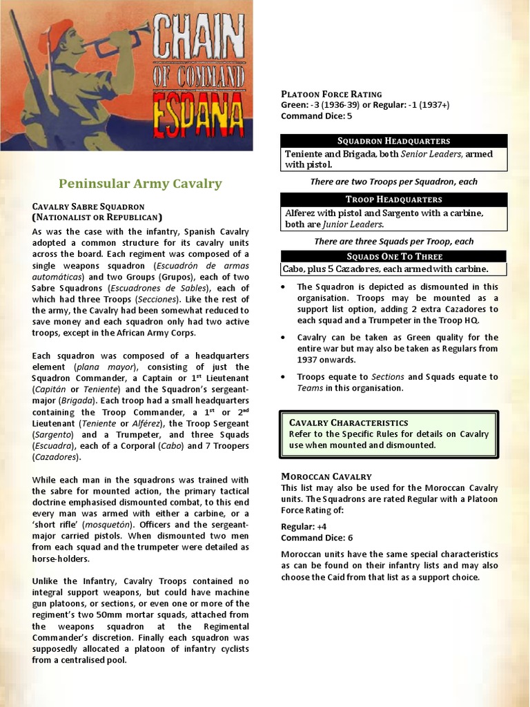 CoC Peninsular Army Cavalry 19361 | PDF | Platoon | Cavalry