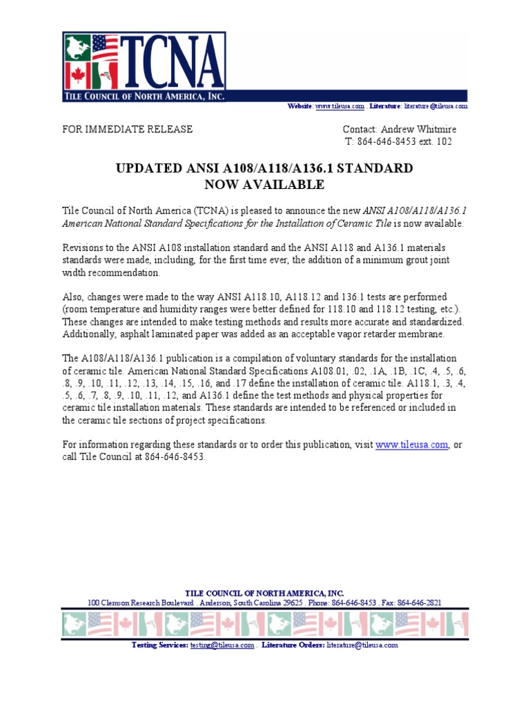 UPDATED ANSI A108/A118/A136.1 STANDARD Now Available | PDF | Home & Garden