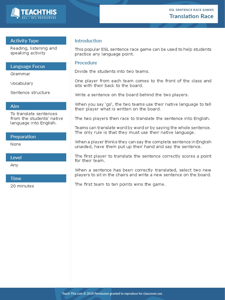Translation Race: Activity Type | PDF