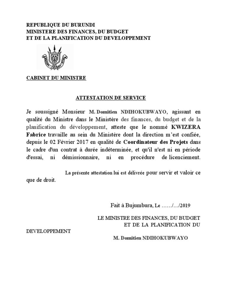 Attestation de Service | PDF