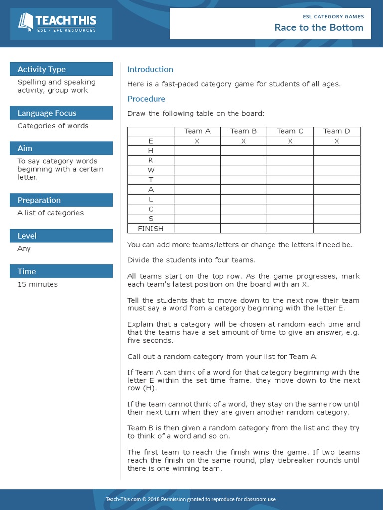 Race To The Bottom: Procedure | PDF | English As A Second Or Foreign ...