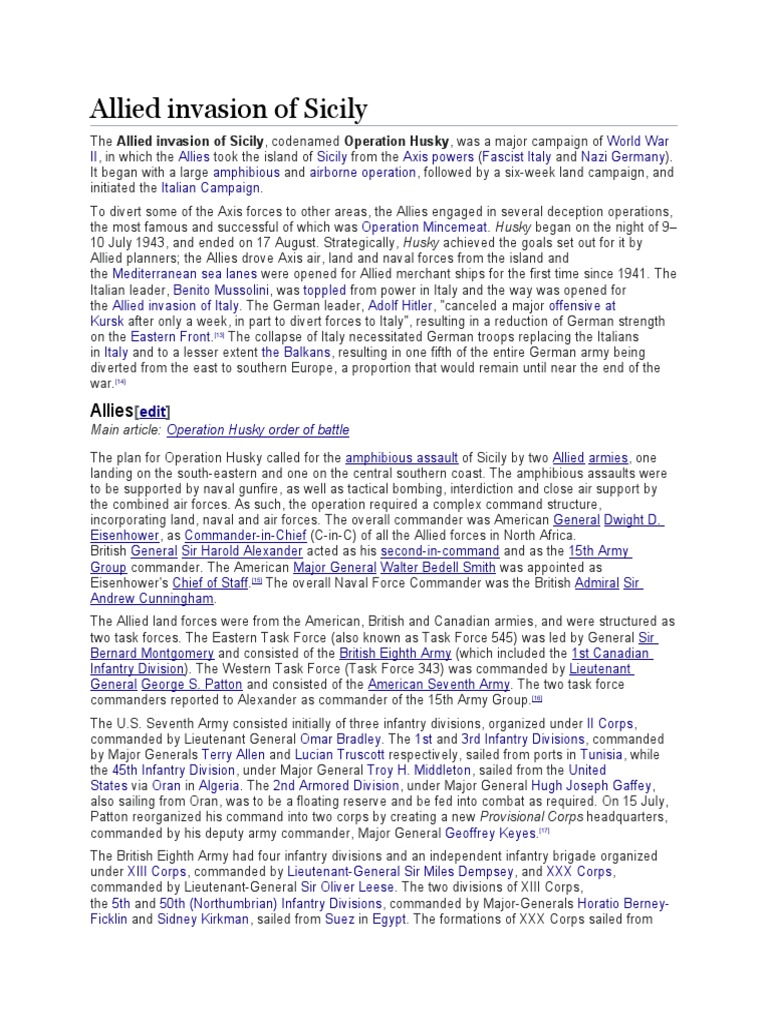 Summary of the Sicily Invasion | PDF | Allied Invasion Of Sicily ...